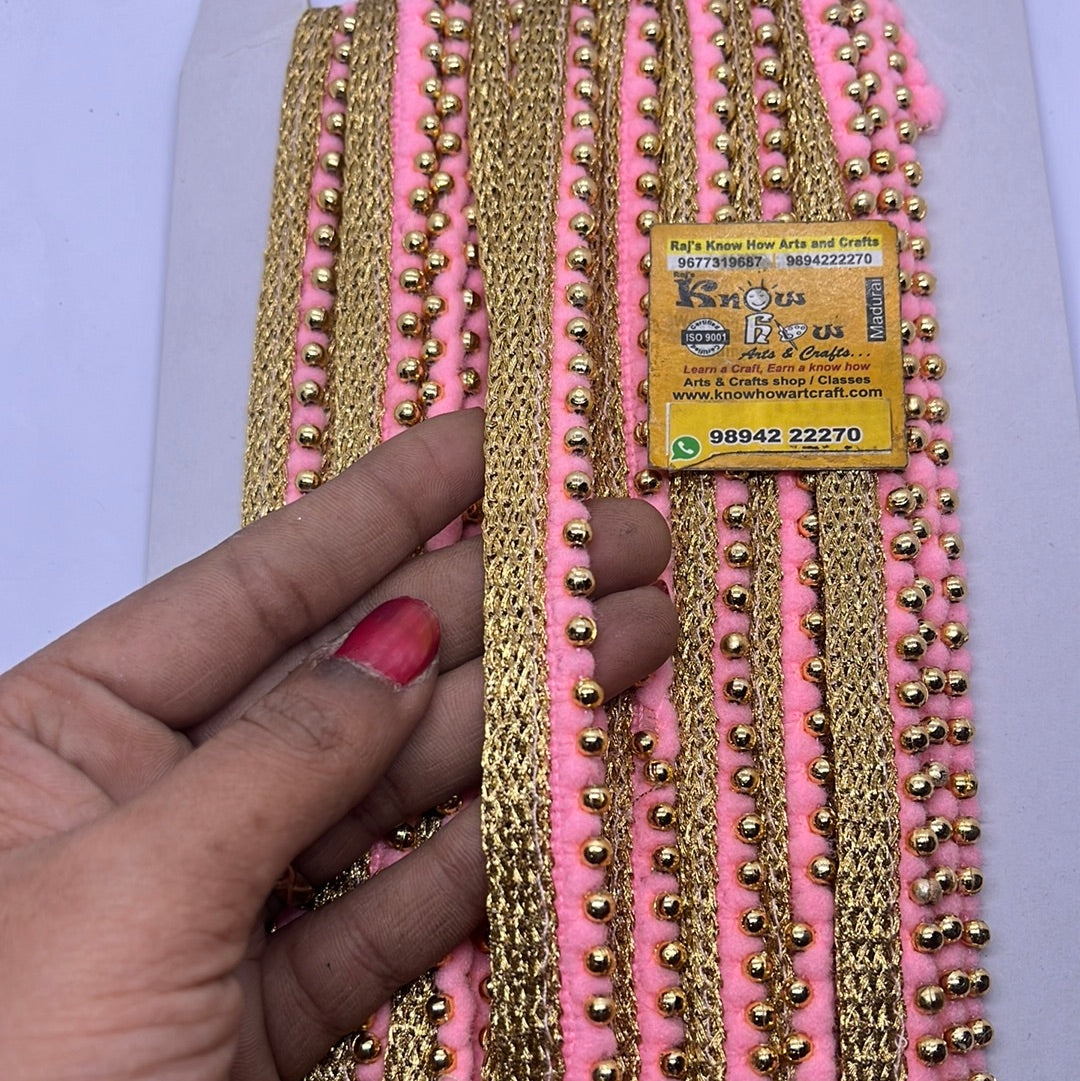 Bright pink golden stone lace - 1 meter – KnowHowArtCraft