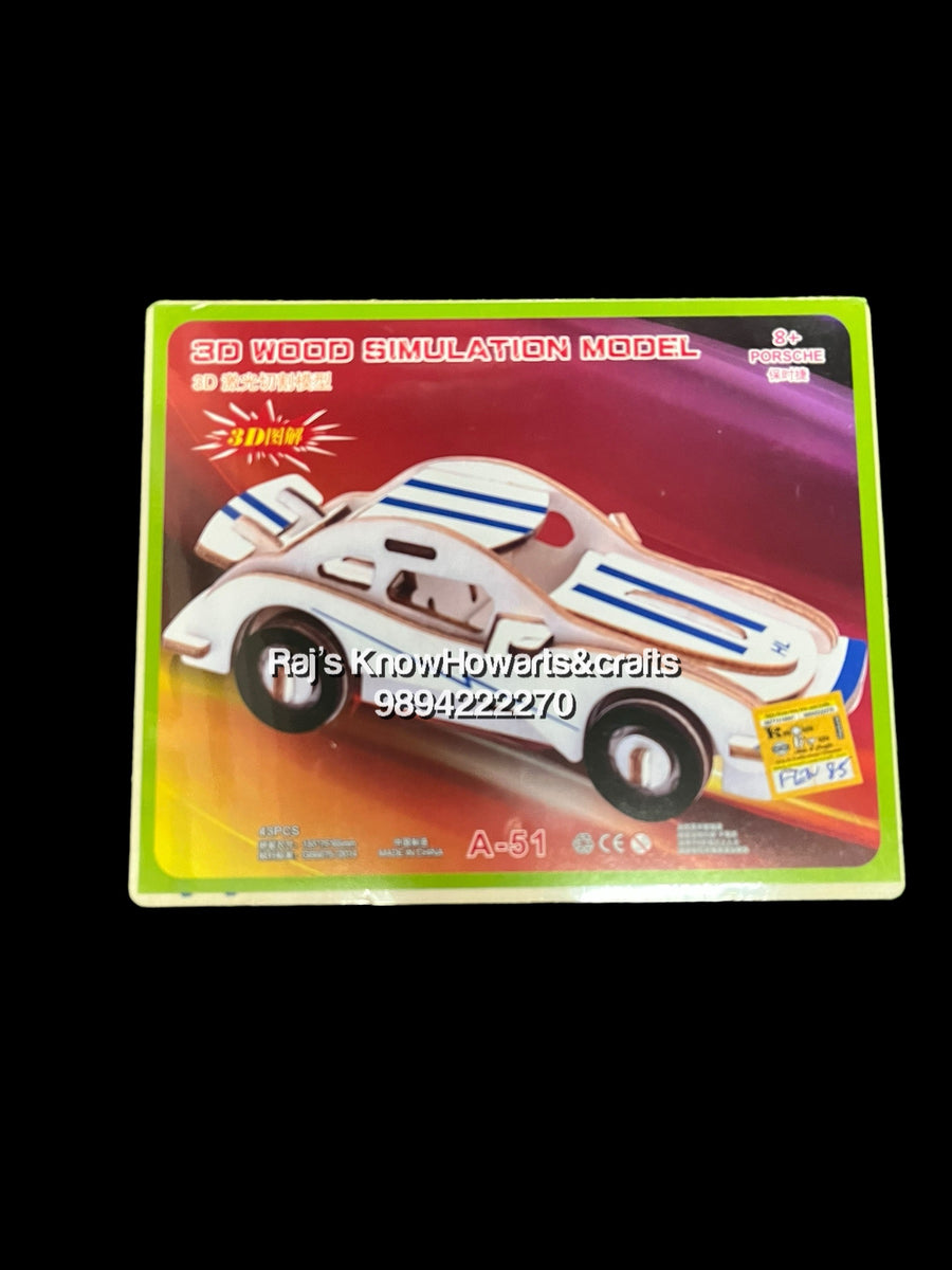 3D wood Simulation model Porsche craft ideas for kids – KnowHowArtCraft