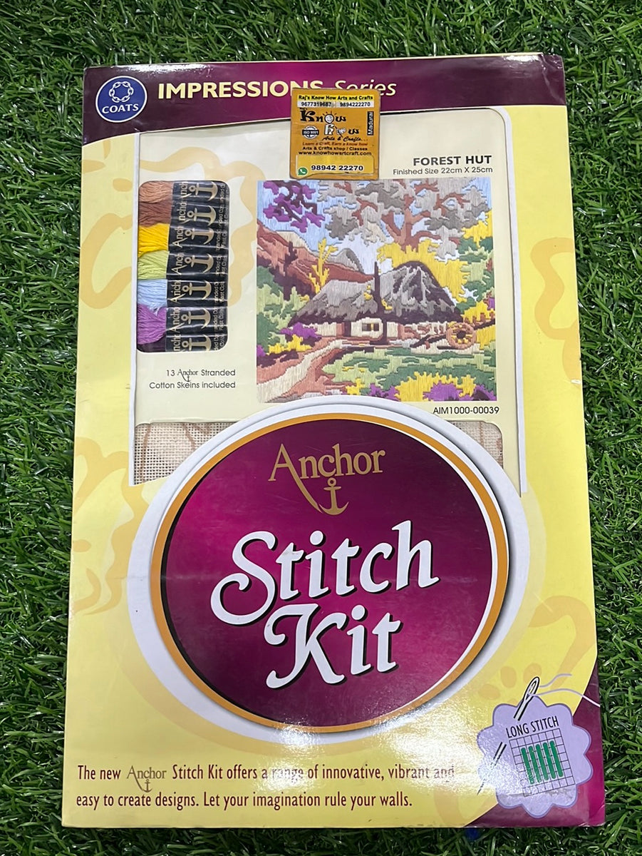 Anchor stitch embroidery kit forest hut finished size 22cm x 25cm ...