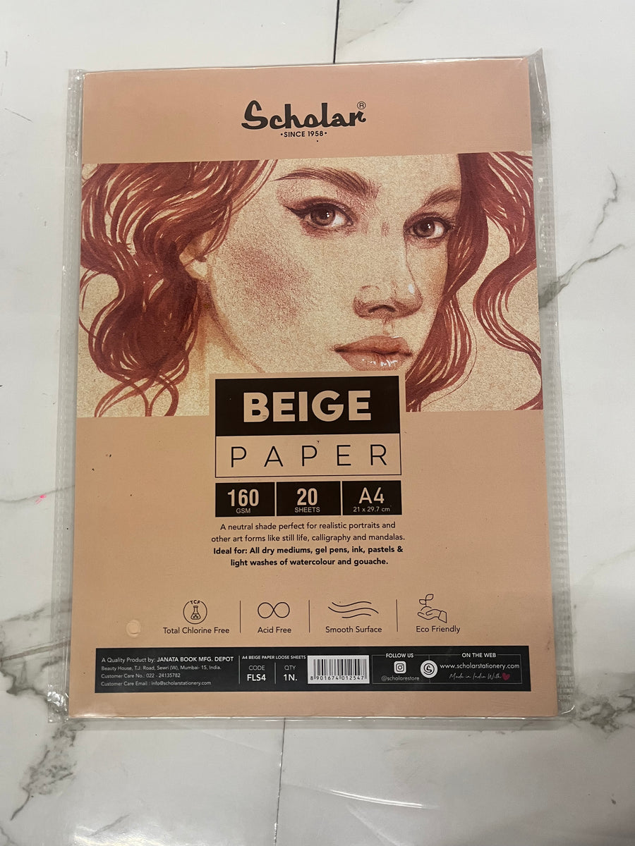 Scholar A4 BEIGE paper -20 sheets 160 gsm – KnowHowArtCraft