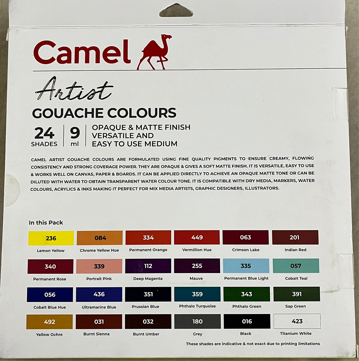 Camel artist gouache colours 24 shades 9 ml – KnowHowArtCraft