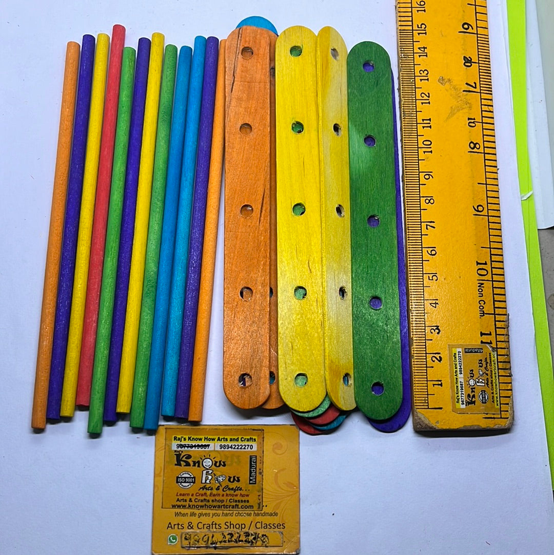 Wooden Icecream multicolor sticks with hole and sticks-1pack ...