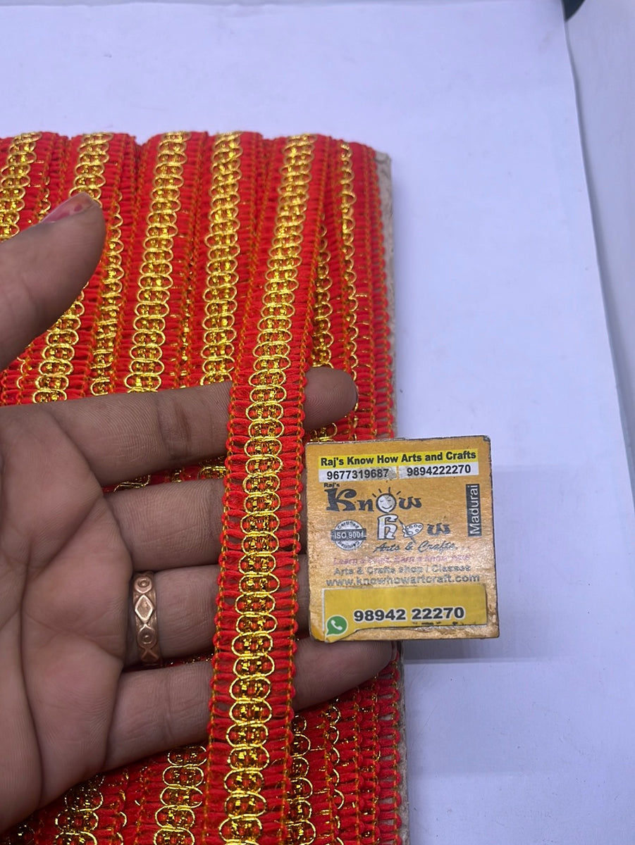 Bright red golden design lace - 1 meter – KnowHowArtCraft