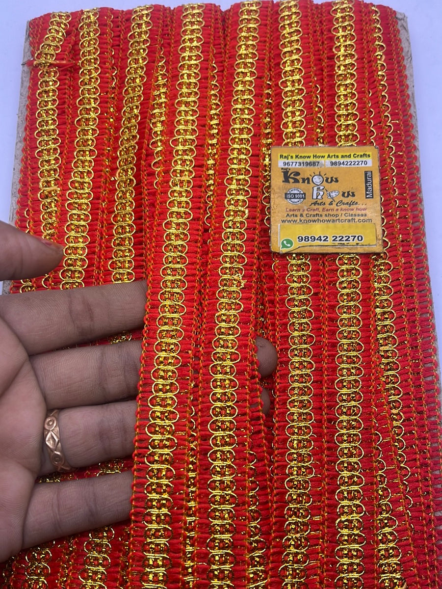 Bright red golden design lace - 1 meter – KnowHowArtCraft