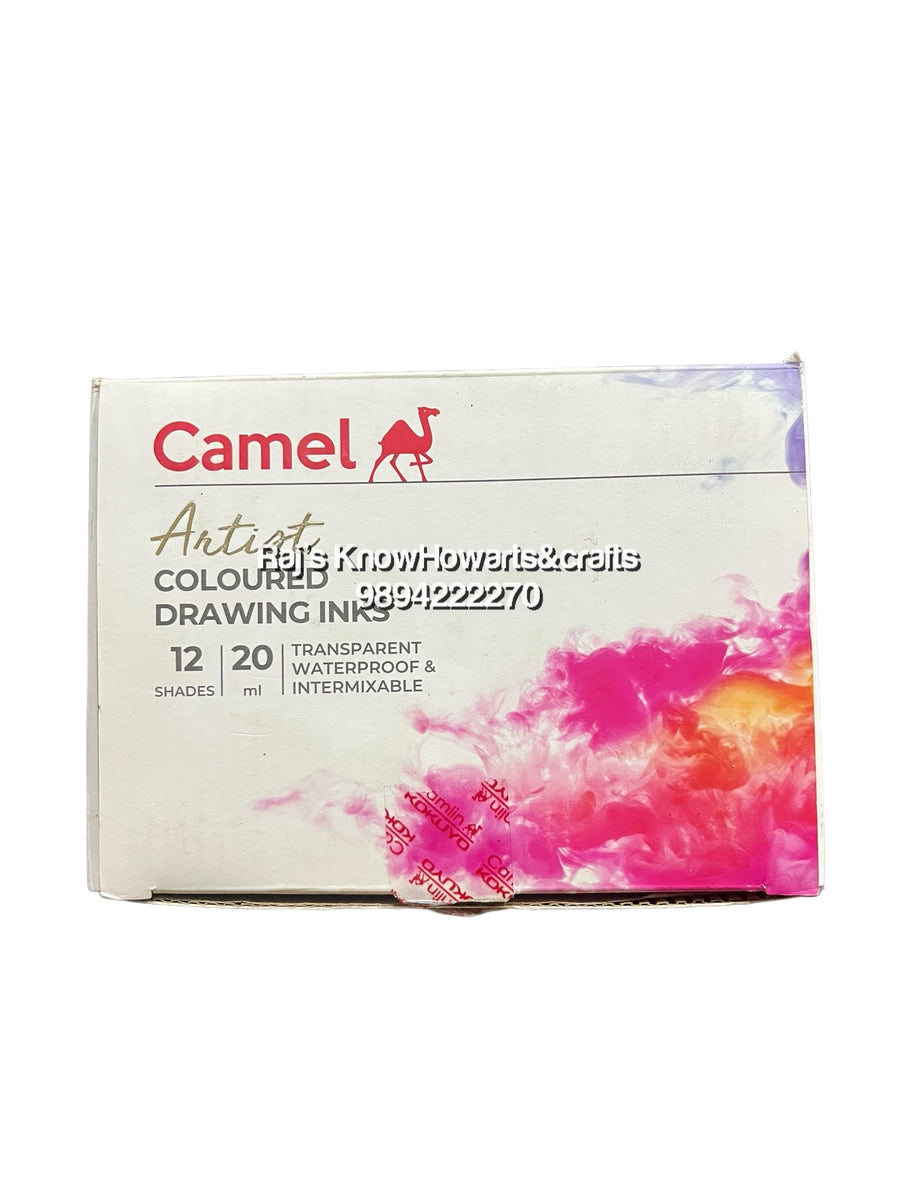 Artist coloured Drawing inks camel 12 shade 20ml set -dset ...